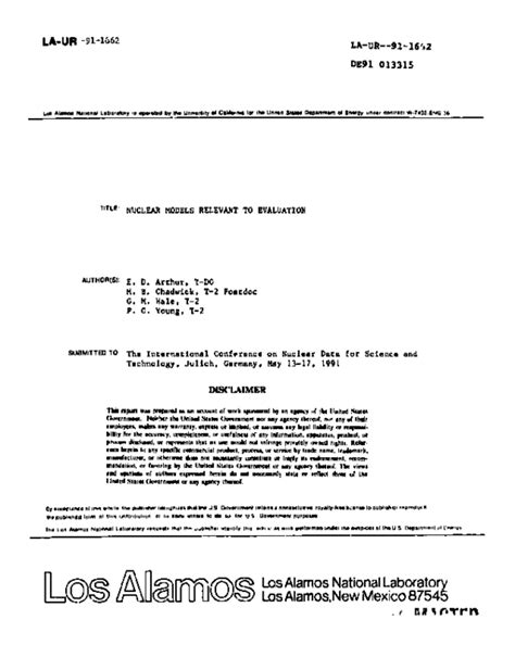 Pdf Nuclear Models Relevant To Evaluation