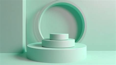 Product Showcase Trio Of 3d Podiums On A Pastel Green Abstract