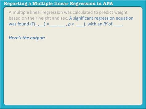 Reporting A Multiple Linear Regression In Apa