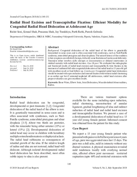 Pdf Radial Head Excision And Transcapitellar Fixation Efficient Modality For Congenital