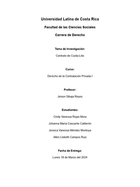 Contrato De Cuota Litis Pdf Abogado Derecho Laboral