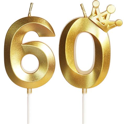Yiran Gold 60th Birthday Candles With Crown Decor 3d Number 60 Candle