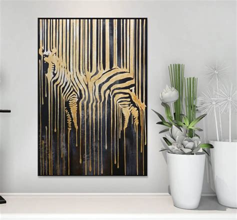 Melting Gold Zebra Modern Art 43 × 62 Inches Art Gali
