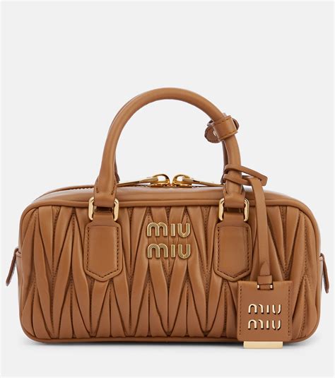 Arcadie Matelassé Leather Tote Bag In Brown Miu Miu Mytheresa