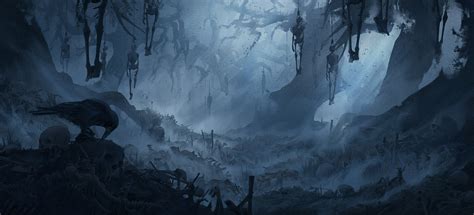 デスクトップ壁紙 不気味な アートワーク Artstation ファンタジーアート 鳥 頭蓋骨 骨格 死体 1920x873
