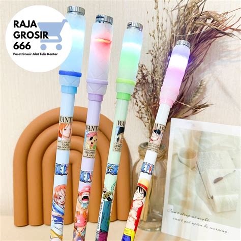 Jual Pulpen Tongkat Putar Magnet LED Pen Motif ONE PIECE LUFFY ZORO