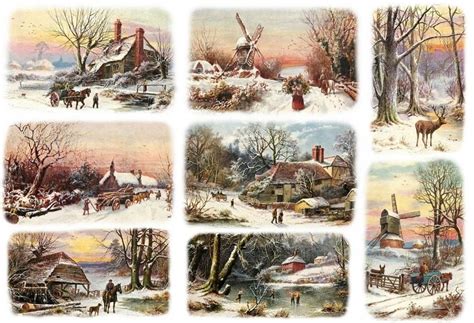 Papier ryżowy A4 papiery ryżowe Widok pejzaż zima Decoupage vintage