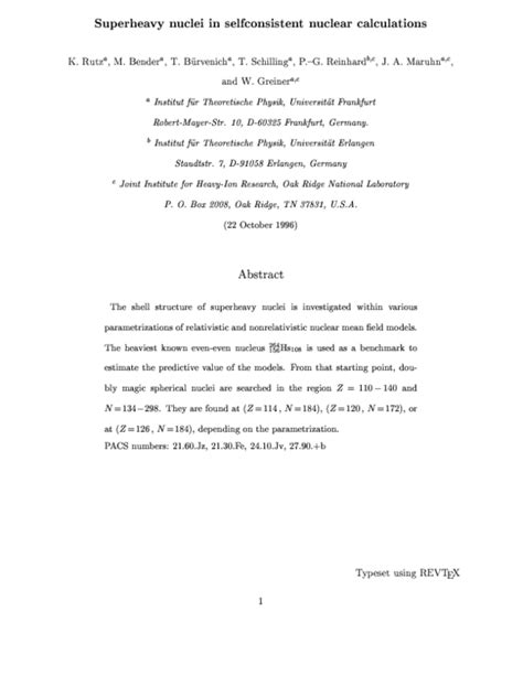 Pdf Superheavy Nuclei In Self Consistent Nuclear Calculations Tanja Schilling