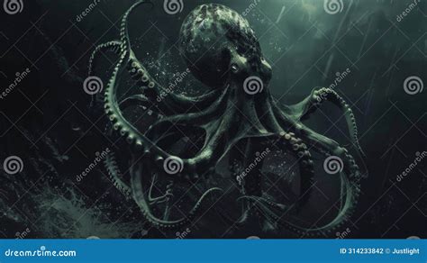 Suspended In The Dark Waters A Giant Squid Lurks Its Long Tentacles