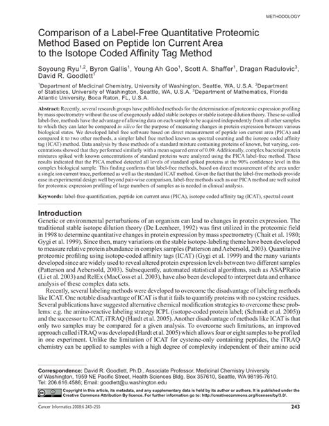 Pdf Comparison Of A Label Free Quantitative Proteomic Method Based On