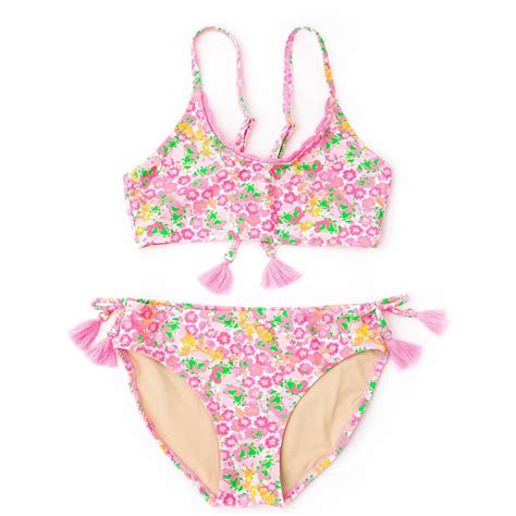 Tween Swimwear Two Piece Fresh Floral Pink Crochet Shade Critters