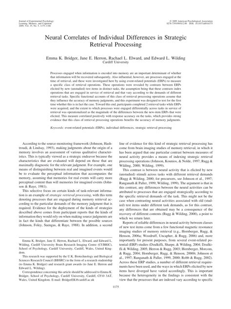 Pdf Neural Correlates Of Individual Differences In Strategic Retrieval Processing