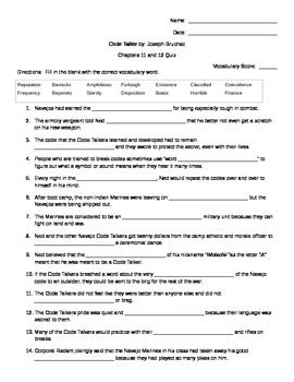 Code Talker Chapters 11 12 Quiz By Cydney Turner TPT