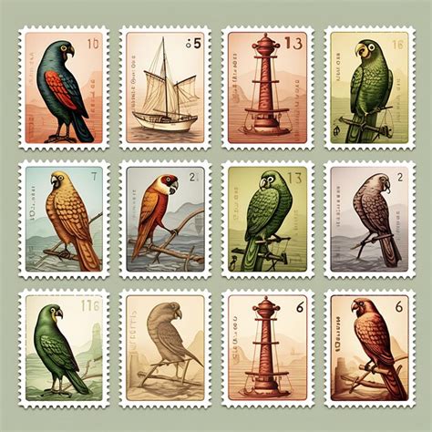 Premium Photo Stamp Card A Parrot Bird With A Sailor Suit Perched On A Ships Mast Wit