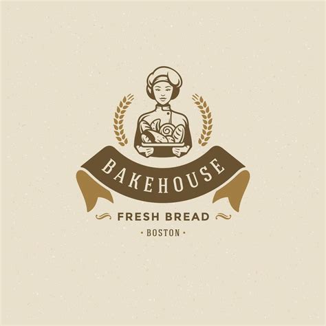 Panadería Insignia O Etiqueta Retro Ilustración Panadero Mujer
