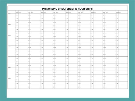 Nurses Pm Shift Cheat Sheet With Room For Notes So Writing In Case