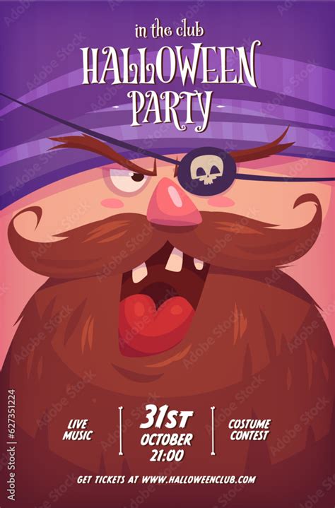 Halloween Vertical Background With Cute Pirate Blindfolded Pirate With