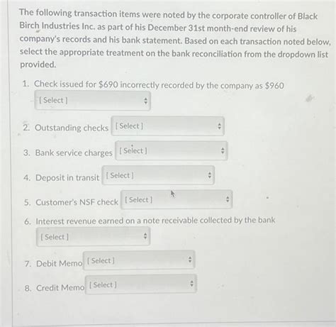 The Following Transaction Items Were Noted By The