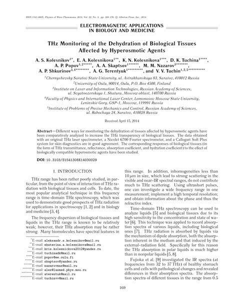 Pdf Thz Monitoring Of The Dehydration Of Biological Tissues Affected