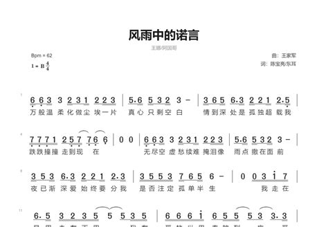 风雨中的诺言简谱王娜阿国哥 乐谱工厂