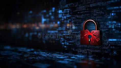 Cybersecurity Breach A 3d Render Of A Red Padlock Shattering On A Blue Binary Code Background