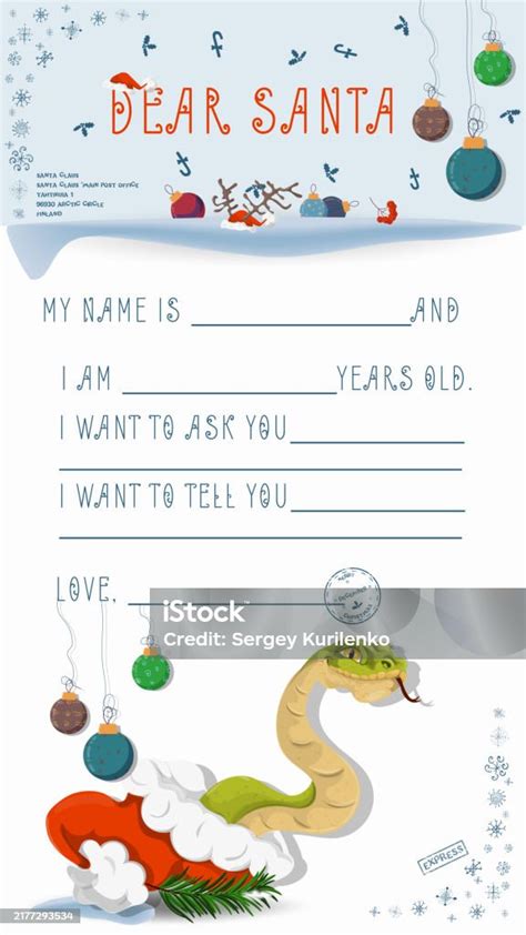 소원과 데이터를 채우기 위해 선이 있는 산타클로스를 위한 편지 산타 모자에서 뱀이 기어 나옵니다 2025년에 대한 스톡 벡터 아트 및 기타 이미지 Istock
