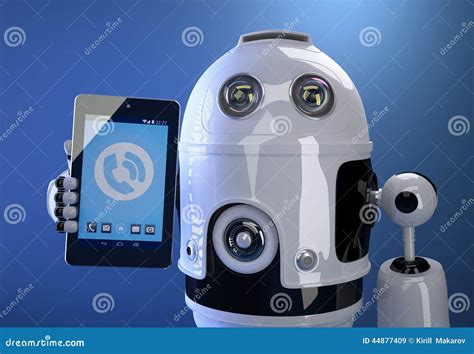 Robot Using His Tablet Computer Technology Concept Stock Illustration