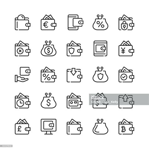 ウォレットの行アイコンアウトライン記号ベクター線アイコンセット アイコンのベクターアート素材や画像を多数ご用意 アイコン 保安