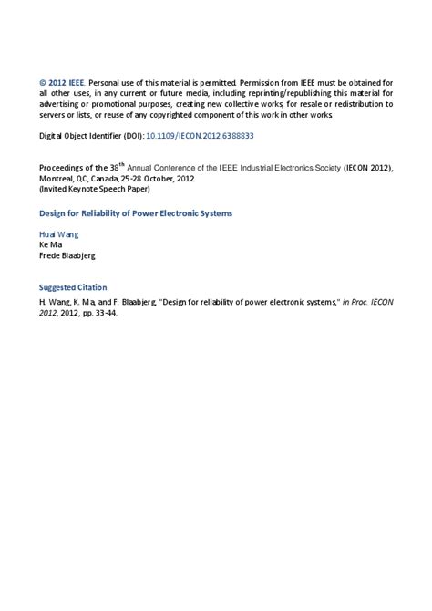 Pdf Design For Reliability Of Power Electronic Systems