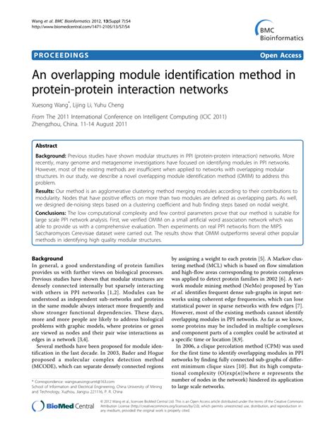 Pdf An Overlapping Module Identification Method In Protein Protein Interaction Networks