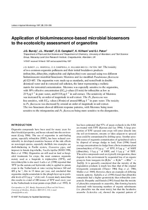 Pdf Application Of Bioluminescence Based Microbial Biosensors To The Ecotoxicity Assessment Of