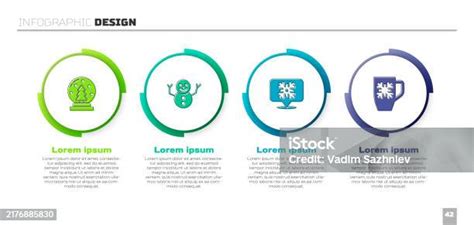 크리스마스 스노우 글로브 눈사람 눈송이 말풍선 및 눈송이가 있는 커피 컵을 설정합니다 비즈니스 인포 그래픽 템플릿 벡터 연설에