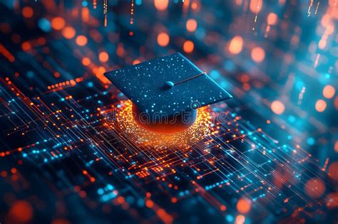 Digital Graduation Cap On Technology Network Stock Illustration