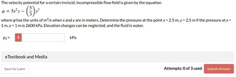 solved the velocity potential for a certain inviscid incompressible