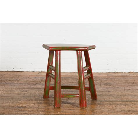 Meiji Red And Green Lacquered Stool With Semicircular Seat Fea Home