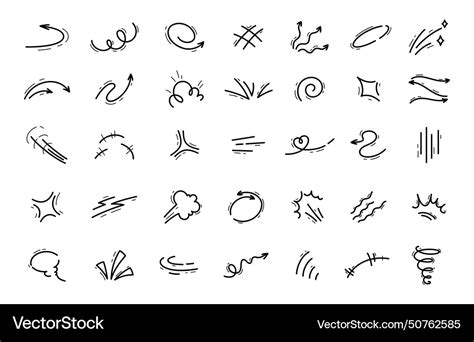 Hand Drawn Movement Motion Line Symbols Royalty Free Vector