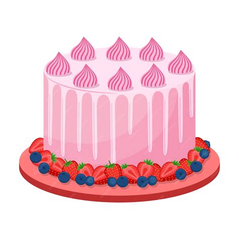 흰색 배경 벡터 일러스트 레이 션에 생일 케이크 프리미엄 벡터