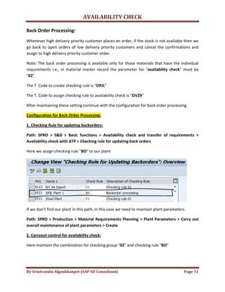 Availability Check In SAP SD PDF