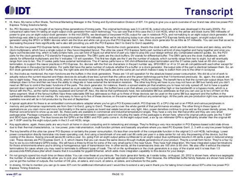 Pci Express Clock Generators And Buffers By Idt Ultra Low Power For Pcie Gen 1 2 3 Ppt