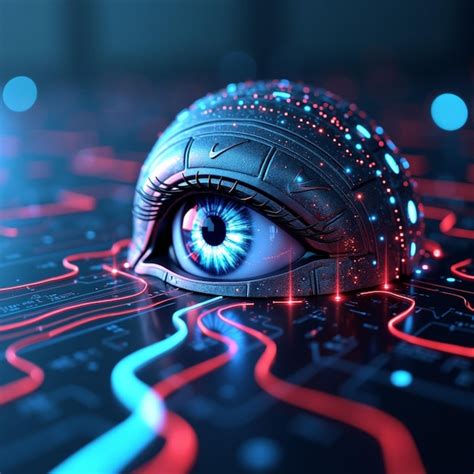 Aidriven Cybersecurity Illustration With A Futuristic Eye And Data Monitoring System Premium