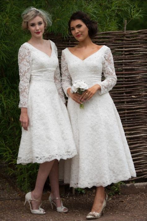 Gillian Tea Length Lace Short Wedding Dress With Sleeves Wedding