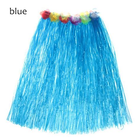 Hawaii Tropical Fancy Dress Blue 60cm Long Hawaiian Hula Grass Skirt In