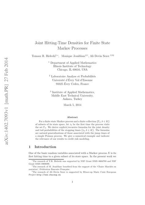 Pdf Joint Hitting Time Densities For Finite State Markov Processes