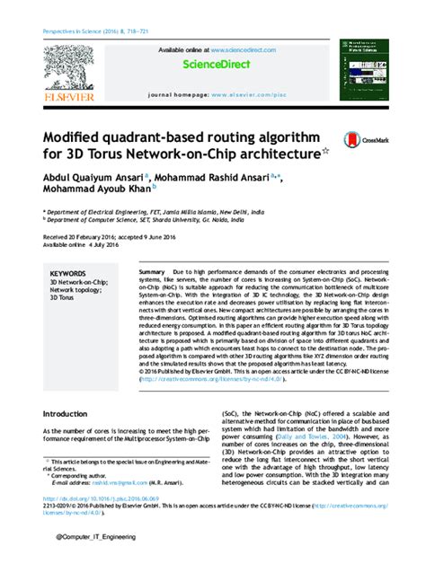 Pdf Modified Quadrant Based Routing Algorithm For 3d Torus Network On Chip Architecture