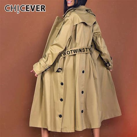 Chicever Autumn Coat For Women Loose Windbreaker Women Outsize Long Sleeve High Waist With