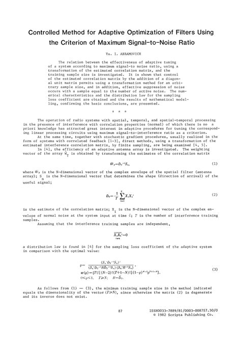 Pdf Controlled Method For Adaptive Optimization Of Filters Using The Criterion Of Maximum Snr