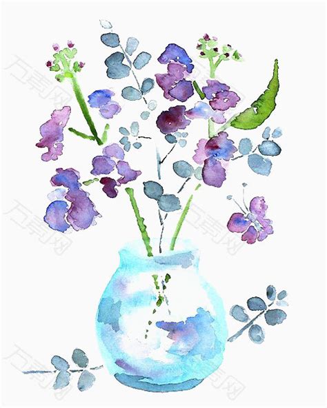 水彩花瓶png元素素材图片下载 万素网
