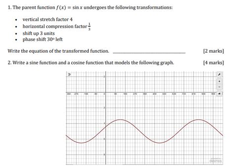 Solved 1 The Parent Function F X Sinx Undergoes The Chegg Com