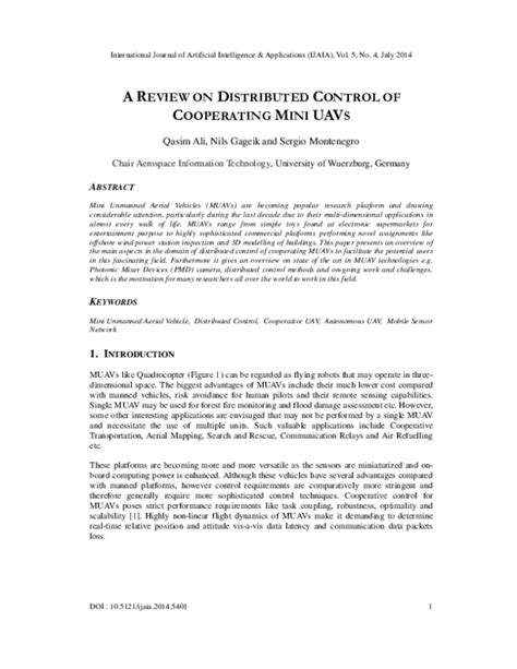 Pdf A Review On Distributed Control Of Cooperating Mini Uavs