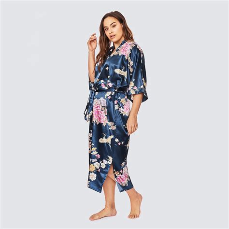 Chrysanthemum And Crane Long Kimono Robe Plus Size